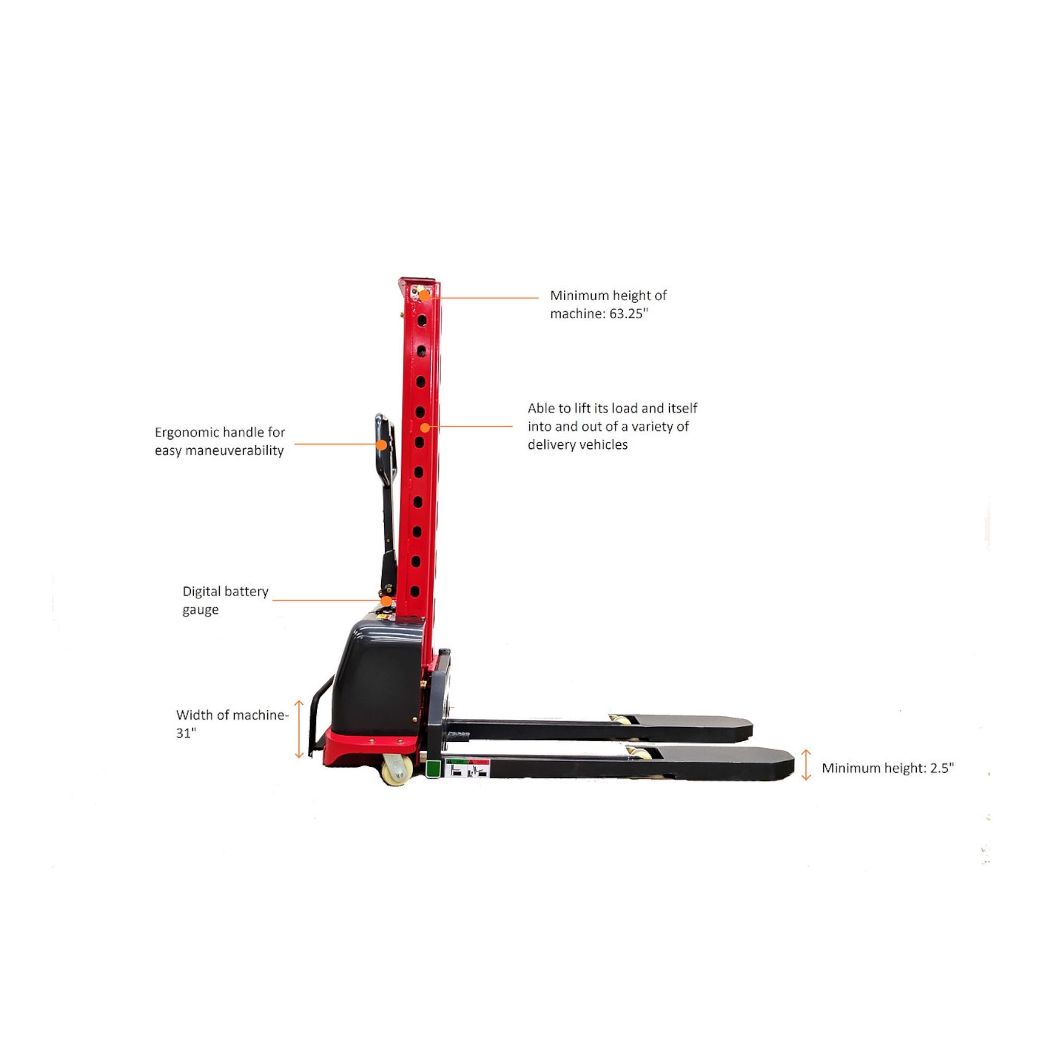 CDD05Z Semi Electric Self Loading Pallet Stacker 1100 lb + 51 '' Capac ...