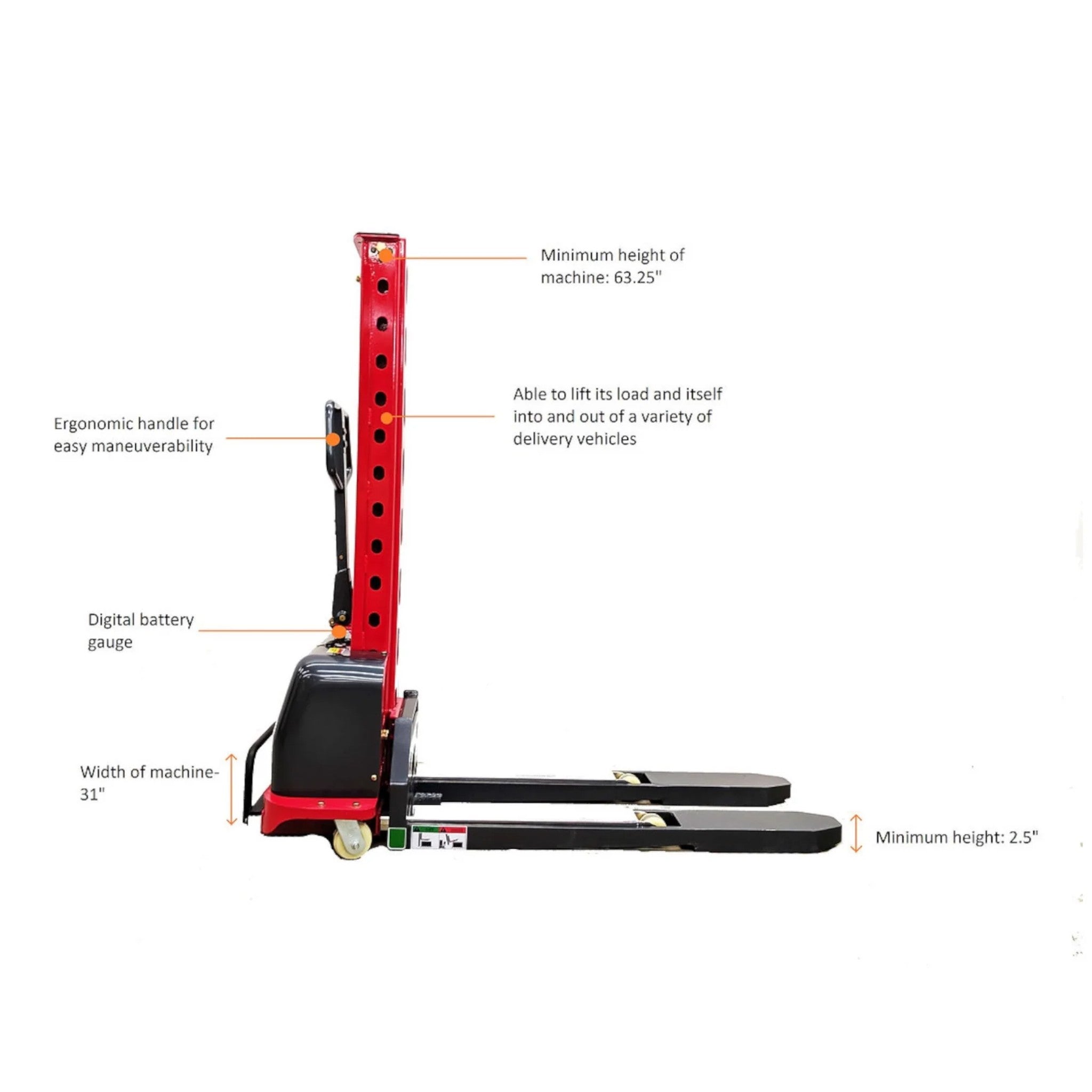 CDD05Z Semi Electric Self Loading Pallet Stacker 1100 lb + 51 '' Capac ...