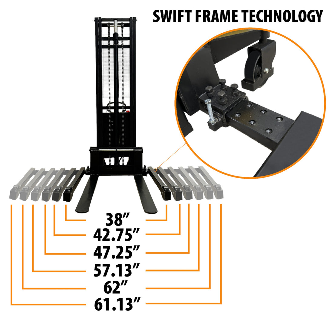 HOC EMS1035W Semi Electric Wide Leg Stacker – 1000 kg (2204 lbs), 138 ...